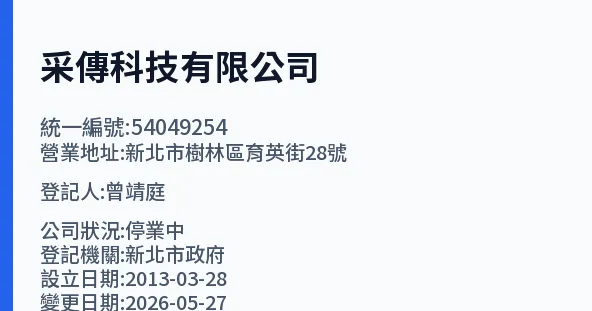 采傳科技有限公司的照片-統編 54049254(新北市) 公司登記資料與營業項目詳細圖表