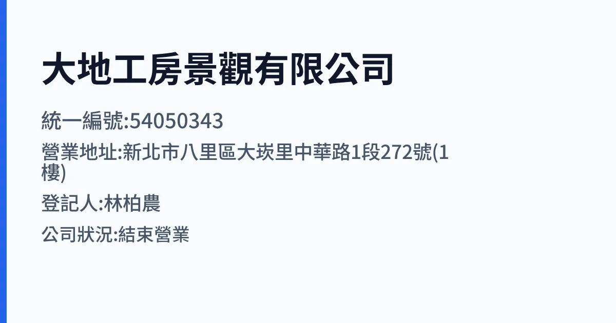 大地工房景觀有限公司 - 統編 54050343(新北市) 公司登記資料與營業項目詳細圖表