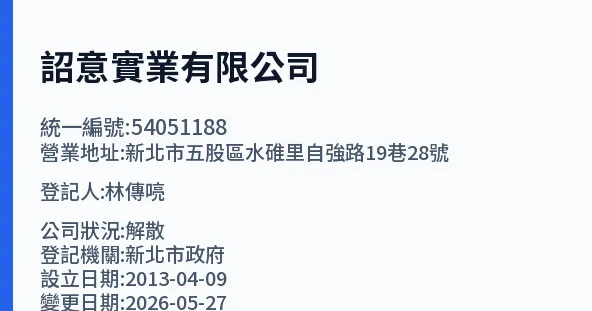詔意實業有限公司的照片-統編 54051188(新北市) 公司登記資料與營業項目詳細圖表