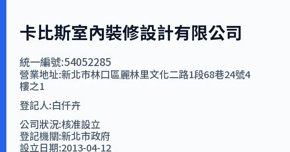 卡比斯室內裝修設計有限公司的照片-統編 54052285(新北市) 公司登記資料與營業項目詳細圖表