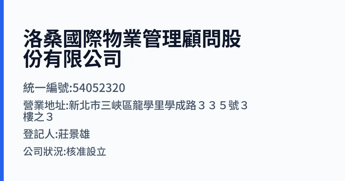 洛桑國際物業管理顧問股份有限公司 - 統編 54052320(新北市) 公司登記資料與營業項目詳細圖表