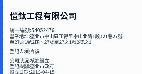 愷鈦工程有限公司的照片-統編 54052476(臺北市) 公司登記資料與營業項目詳細圖表