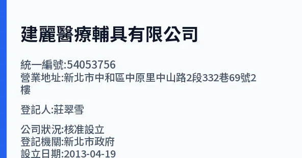 建麗醫療輔具有限公司的照片-統編 54053756(新北市) 公司登記資料與營業項目詳細圖表