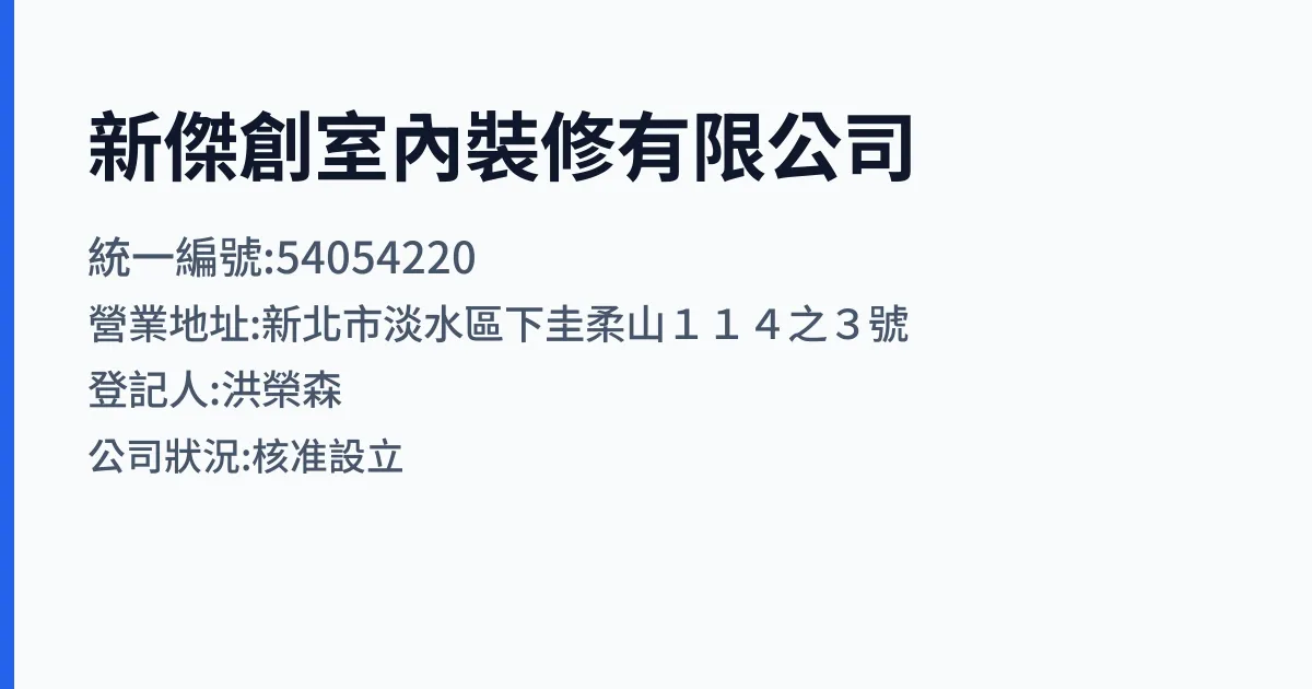 新傑創室內裝修有限公司 - 統編 54054220(新北市) 公司登記資料與營業項目詳細圖表