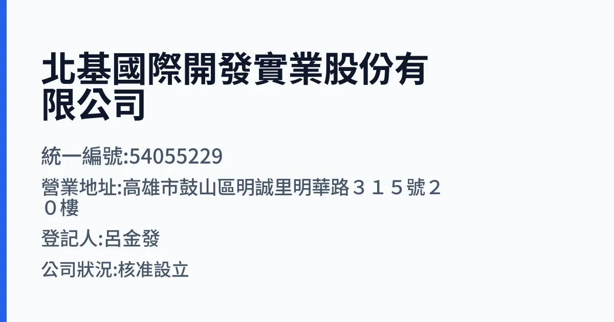 北基國際開發實業股份有限公司 - 統編 54055229(高雄市) 公司登記資料與營業項目詳細圖表