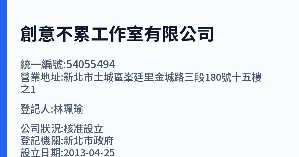 創意不累工作室有限公司的照片-統編 54055494(新北市) 公司登記資料與營業項目詳細圖表