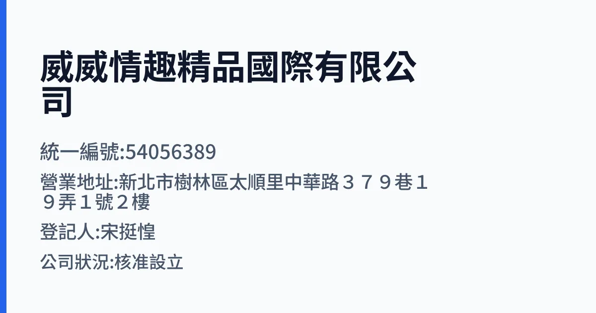 威威情趣精品國際有限公司 - 統編 54056389(新北市) 公司登記資料與營業項目詳細圖表