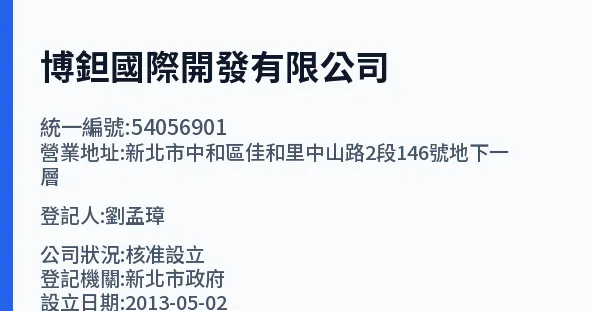 博鉭國際開發有限公司的照片-統編 54056901(新北市) 公司登記資料與營業項目詳細圖表