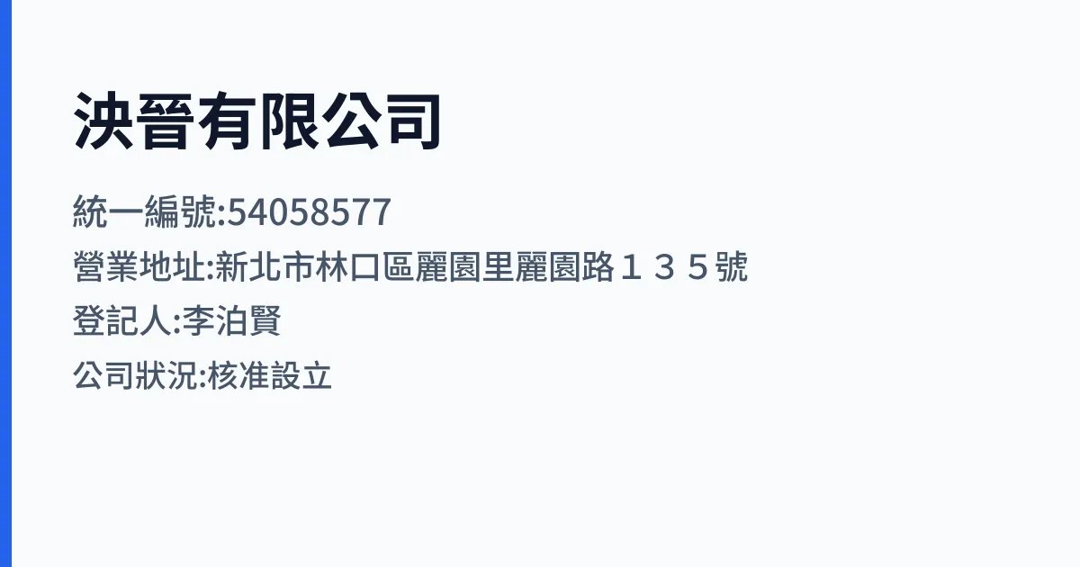泱晉有限公司 - 統編 54058577(新北市) 公司登記資料與營業項目詳細圖表