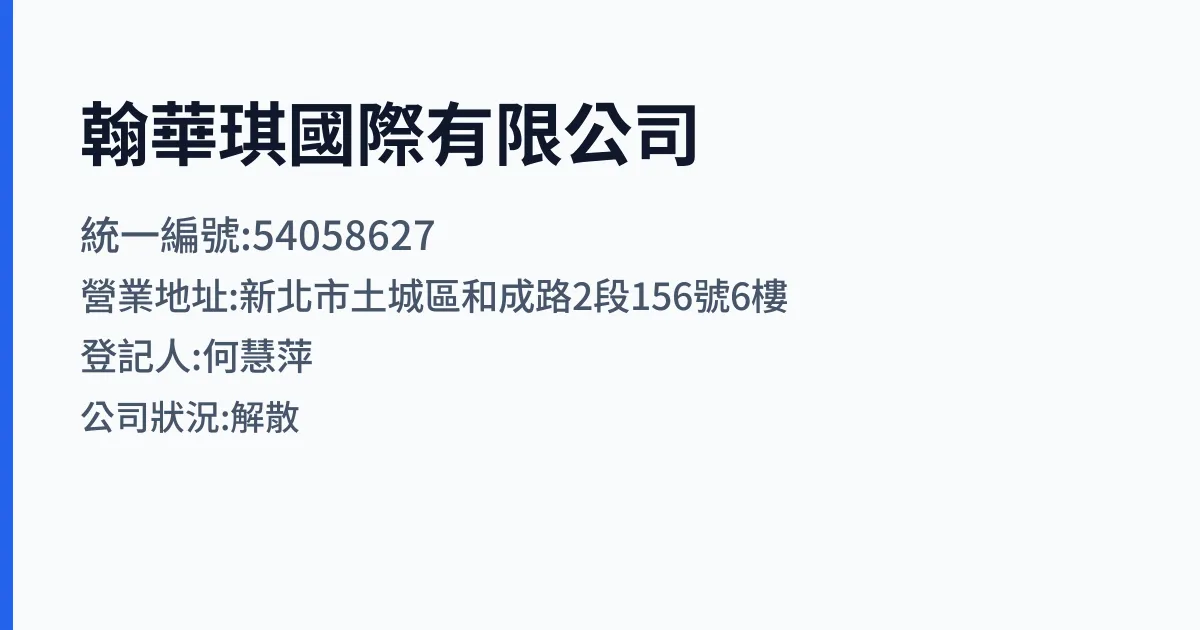 翰華琪國際有限公司 - 統編 54058627(新北市) 公司登記資料與營業項目詳細圖表
