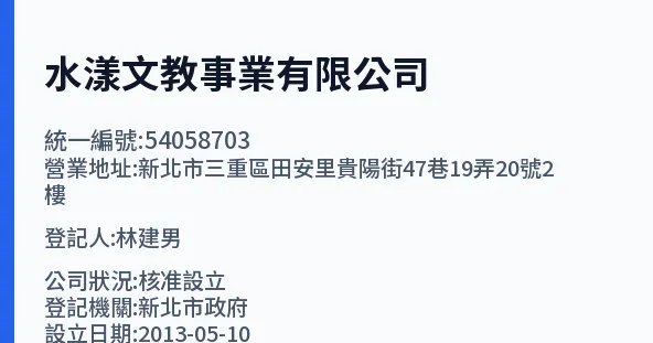 水漾文教事業有限公司的照片-統編 54058703(新北市) 公司登記資料與營業項目詳細圖表