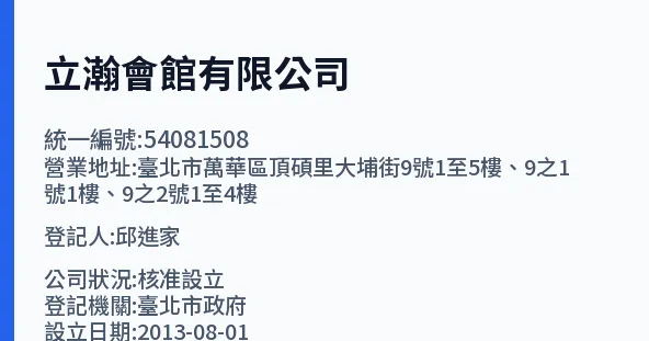 立瀚會館有限公司的照片-統編 54081508(臺北市) 公司登記資料與營業項目詳細圖表