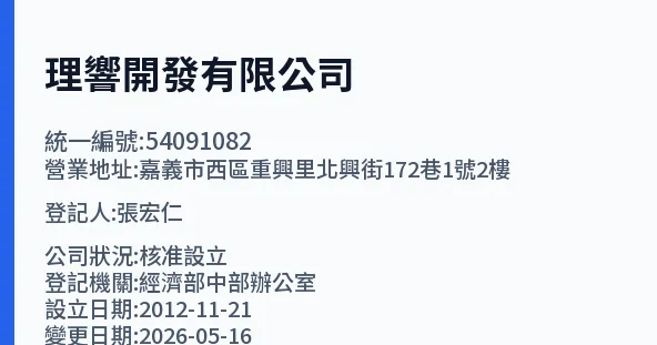 理響開發有限公司的照片-統編 54091082(嘉義市) 公司登記資料與營業項目詳細圖表