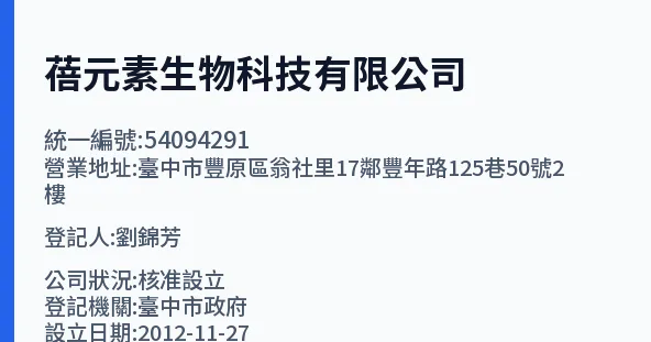 蓓元素生物科技有限公司的照片-統編 54094291(臺中市) 公司登記資料與營業項目詳細圖表