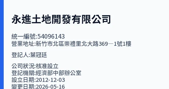 永進土地開發有限公司的照片-統編 54096143(新竹市) 公司登記資料與營業項目詳細圖表