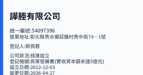 譁塍有限公司的照片-統編 54097396(彰化縣) 公司登記資料與營業項目詳細圖表