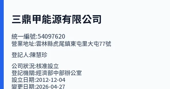 三鼎甲能源有限公司的照片-統編 54097620(雲林縣) 公司登記資料與營業項目詳細圖表