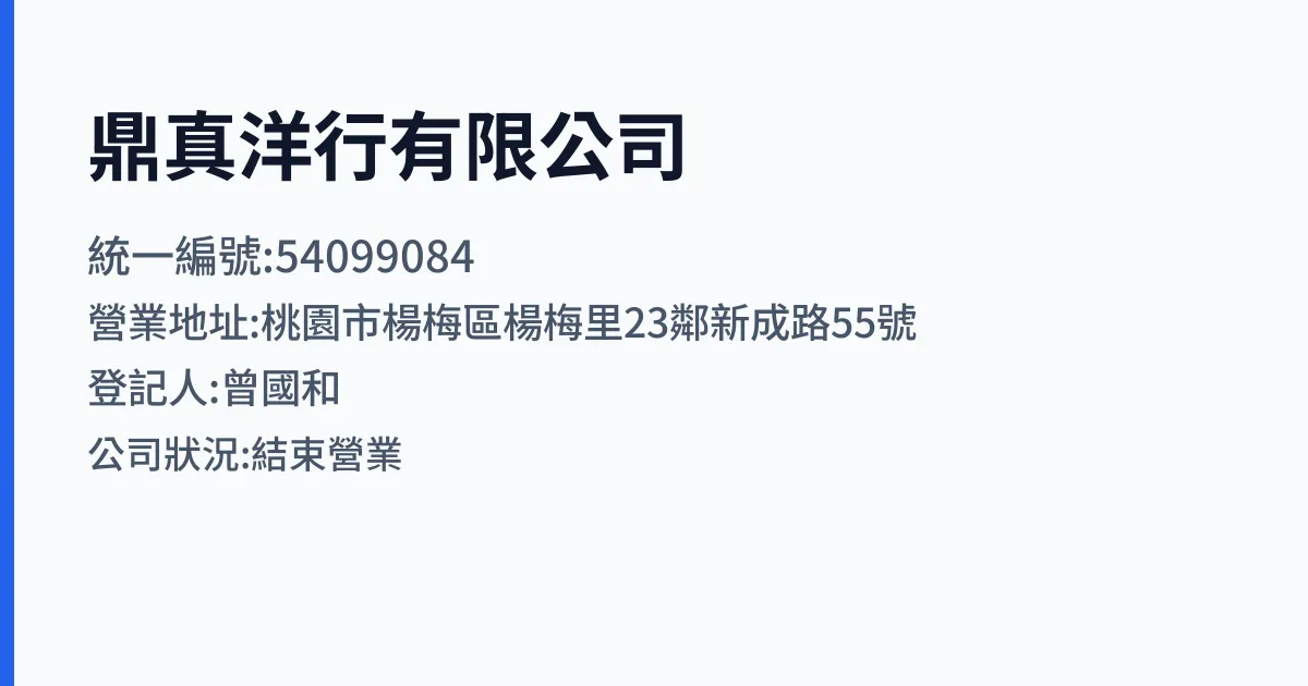 鼎真洋行有限公司 - 統編 54099084（桃園市） 公司登記資料與營業項目詳細圖表