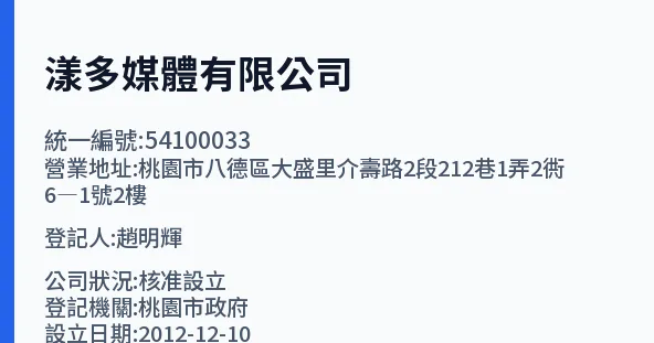 漾多媒體有限公司的照片-統編 54100033(桃園市) 公司登記資料與營業項目詳細圖表