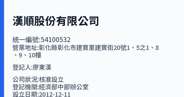 漢順股份有限公司的照片-統編 54100532(彰化縣) 公司登記資料與營業項目詳細圖表