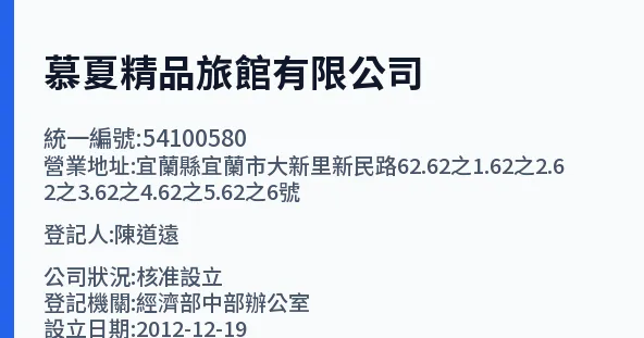 慕夏精品旅館有限公司的照片-統編 54100580(宜蘭縣) 公司登記資料與營業項目詳細圖表