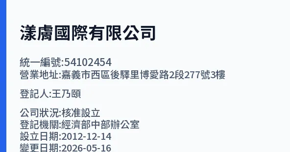 漾膚國際有限公司的照片-統編 54102454(嘉義市) 公司登記資料與營業項目詳細圖表