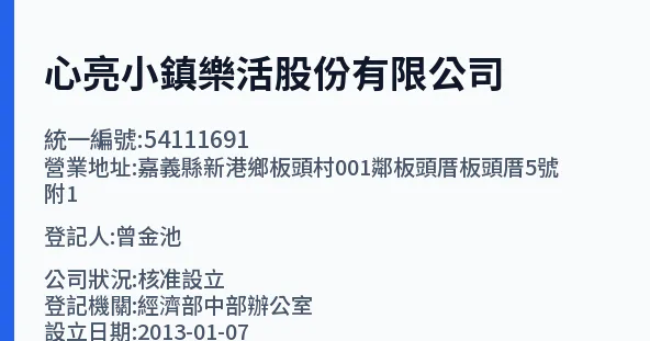 心亮小鎮樂活股份有限公司的照片-統編 54111691(嘉義縣) 公司登記資料與營業項目詳細圖表