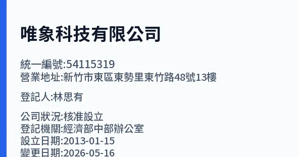 唯象科技有限公司的照片-統編 54115319(新竹市) 公司登記資料與營業項目詳細圖表