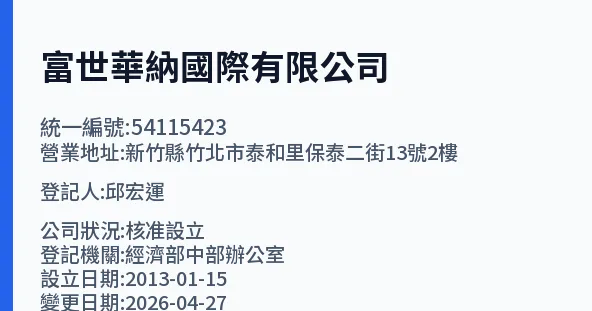 富世華納國際有限公司的照片-統編 54115423(新竹縣) 公司登記資料與營業項目詳細圖表