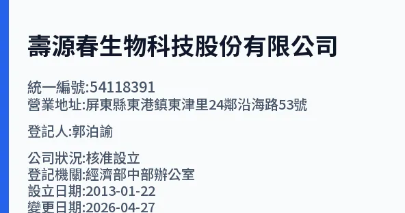 壽源春生物科技股份有限公司的照片-統編 54118391(屏東縣) 公司登記資料與營業項目詳細圖表