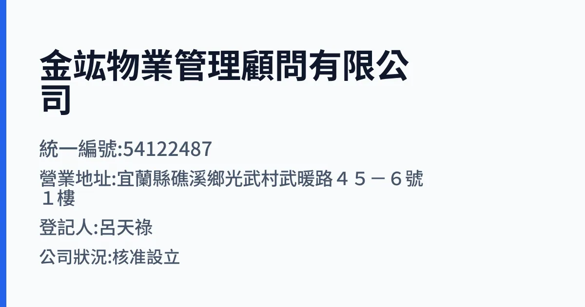 金竑物業管理顧問有限公司 - 統編 54122487(宜蘭縣) 公司登記資料與營業項目詳細圖表