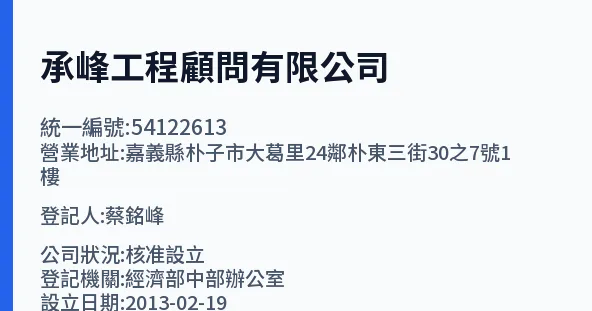 承峰工程顧問有限公司的照片-統編 54122613(嘉義縣) 公司登記資料與營業項目詳細圖表