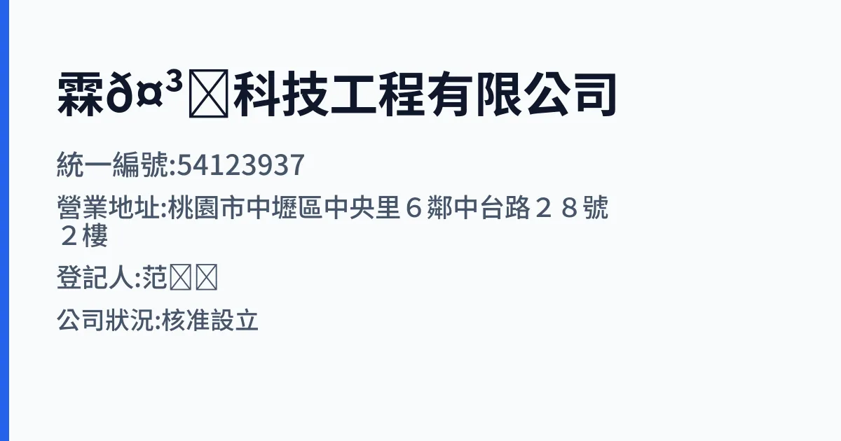 霖𤳉科技工程有限公司 - 統編 54123937 (桃園市) 公司登記資料與營業項目詳細圖表