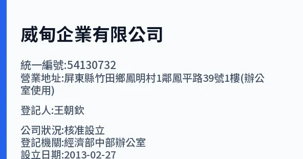 威甸企業有限公司的照片-統編 54130732(屏東縣) 公司登記資料與營業項目詳細圖表
