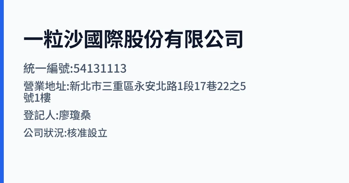 一粒沙國際股份有限公司 - 統編 54131113(新北市) 公司登記資料與營業項目詳細圖表