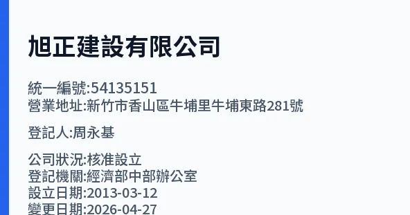 旭正建設有限公司的照片-統編 54135151(新竹市) 公司登記資料與營業項目詳細圖表
