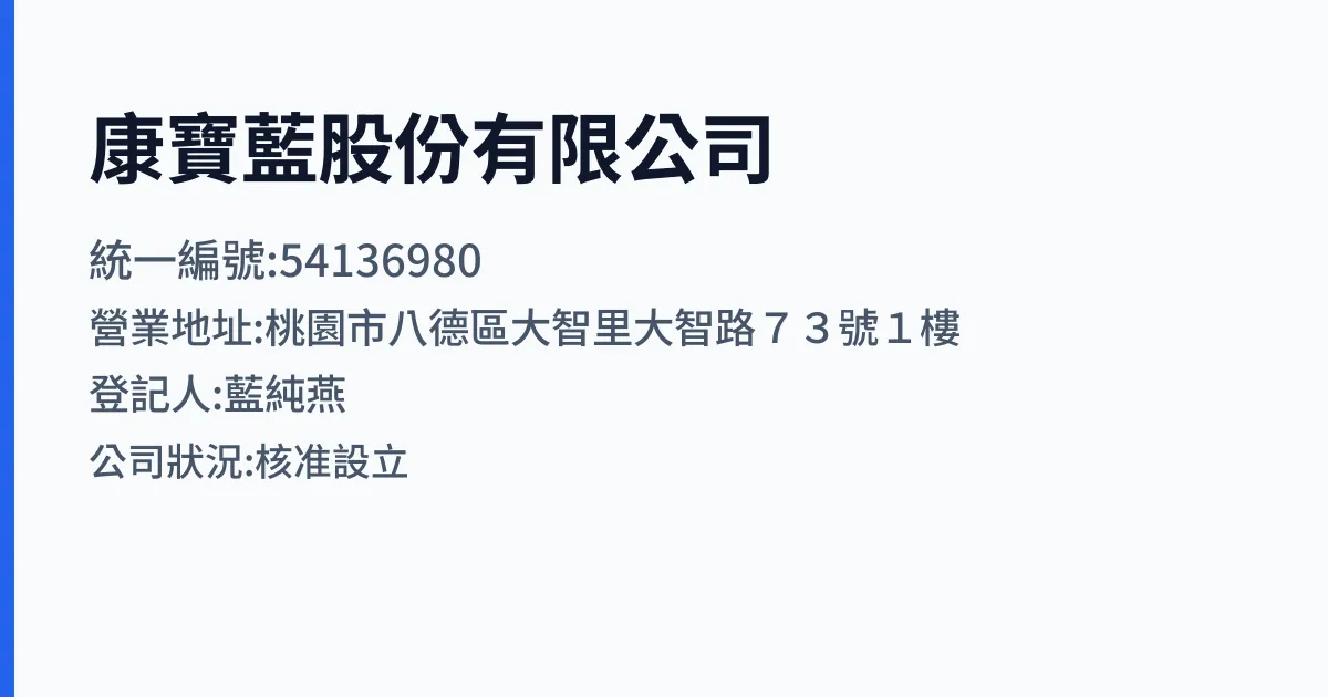 康寶藍股份有限公司 - 統編 54136980(桃園市) 公司登記資料與營業項目詳細圖表