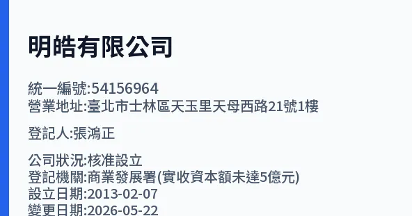 明皓有限公司的照片-統編 54156964(苗栗縣) 公司登記資料與營業項目詳細圖表