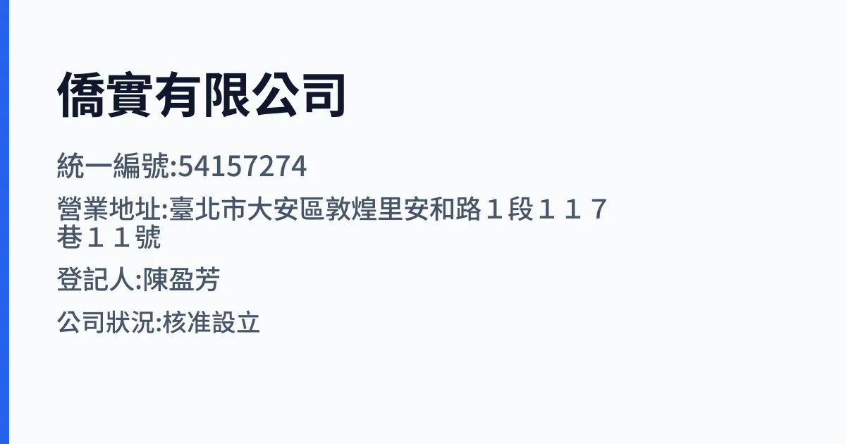 僑實有限公司 - 統編 54157274(臺北市) 公司登記資料與營業項目詳細圖表