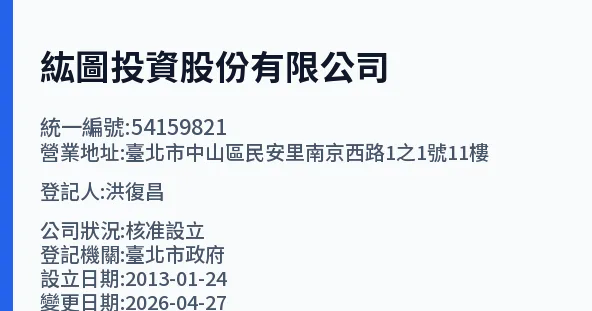 紘圖投資股份有限公司的照片-統編 54159821(臺北市) 公司登記資料與營業項目詳細圖表