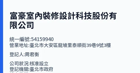 富豪室內裝修設計科技股份有限公司的照片-統編 54159940(臺北市) 公司登記資料與營業項目詳細圖表