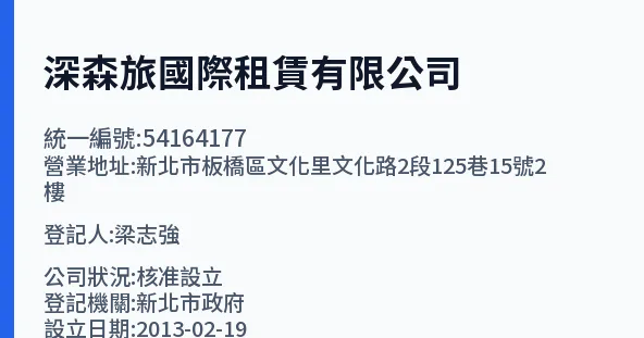 深森旅國際租賃有限公司的照片-統編 54164177(新北市) 公司登記資料與營業項目詳細圖表
