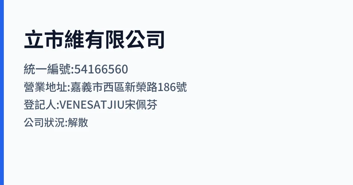 立市維有限公司 - 統編 54166560(嘉義市) 公司登記資料與營業項目詳細圖表