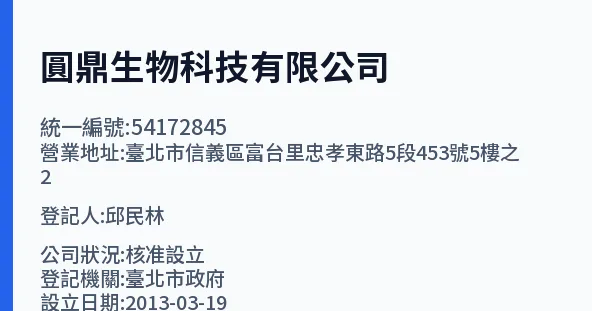 圓鼎生物科技有限公司的照片-統編 54172845(臺北市) 公司登記資料與營業項目詳細圖表