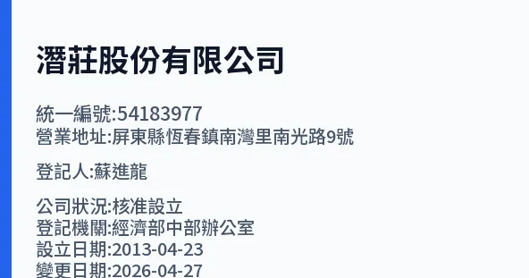 潛莊股份有限公司的照片-統編 54183977(屏東縣) 公司登記資料與營業項目詳細圖表