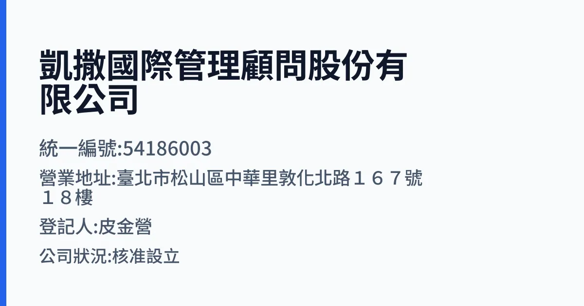 凱撒國際管理顧問股份有限公司 - 統編 54186003(臺北市) 公司登記資料與營業項目詳細圖表