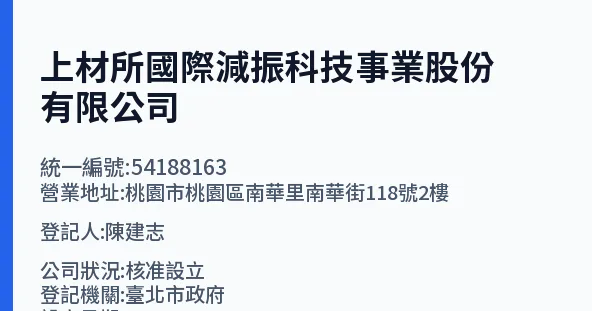上材所國際減振科技事業股份有限公司的照片-統編 54188163(桃園市) 公司登記資料與營業項目詳細圖表