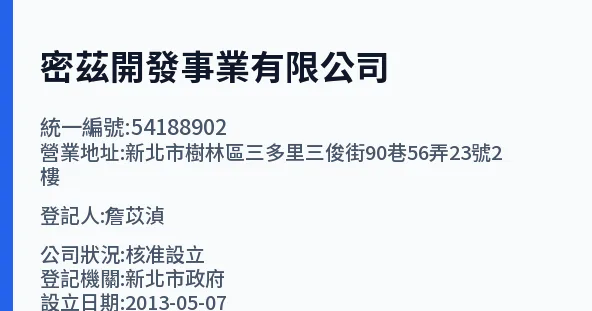 密茲開發事業有限公司的照片-統編 54188902(新北市) 公司登記資料與營業項目詳細圖表