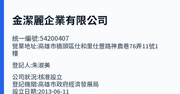 金潔麗企業有限公司的照片-統編 54200407(高雄市) 公司登記資料與營業項目詳細圖表