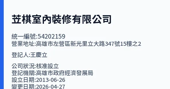 苙棋室內裝修有限公司的照片-統編 54202159(高雄市) 公司登記資料與營業項目詳細圖表